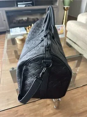 Bags | Black Embossed Leather Weekender Duffel Bag Luxury Style | Poshmark